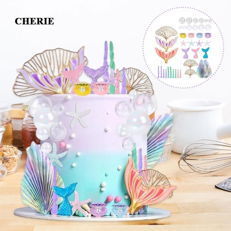 [Chery] 40 ชิ้น Mermaid เค้ก Topper หางนางเงือกเค้กตกแต่งสาหร่ายทะเลตกแต่งปาร์ตี้สําหรับงาน ...