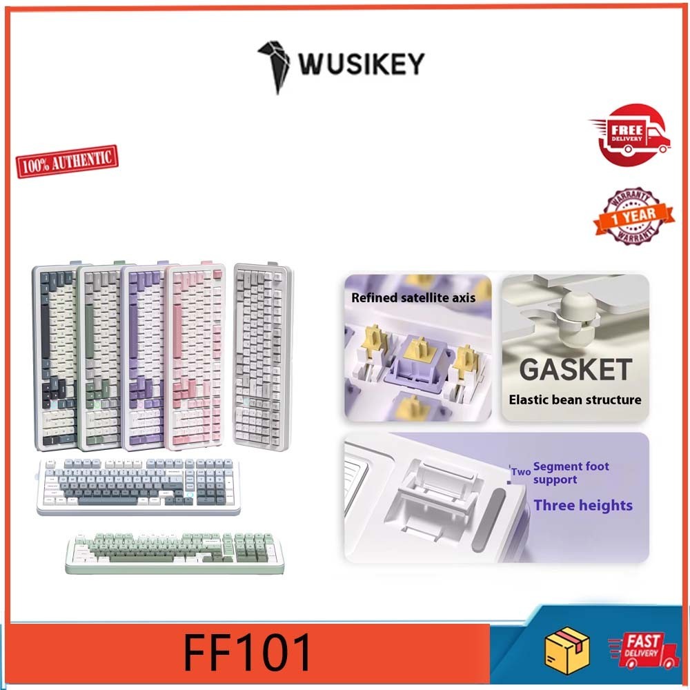 Wusikey FF101 คีย์บอร์ดแบบกลไกสามโหมดไร้สายบลูทูธปลั๊กร้อนที่กําหนดเอง ...