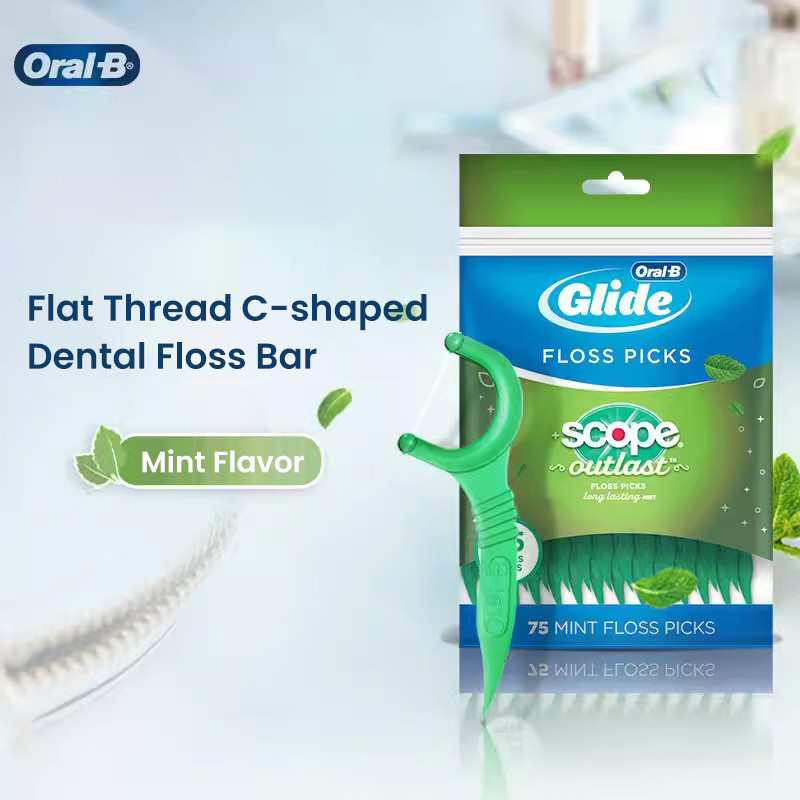 Oral B Mint C-shaped Floss Pick 75 ชิ้นไหมขัดฟัน Glide ไหมขัดฟันแบบแบน ...