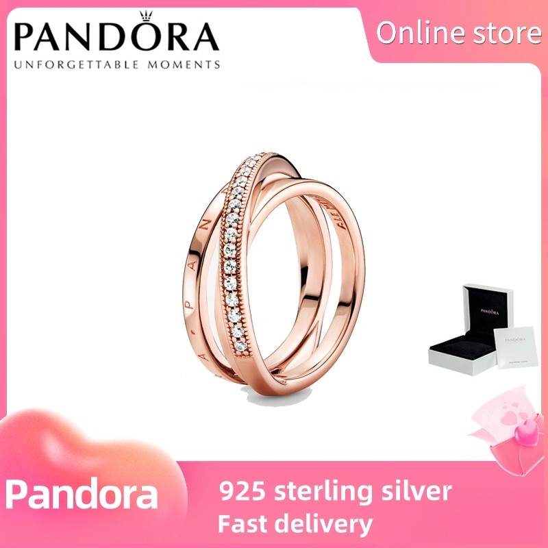 100% ของแท้ เงินสเตอร์ลิง S925 PANDORA [ 189057 C01]แหวนสามวงแบบครอสโอ ...