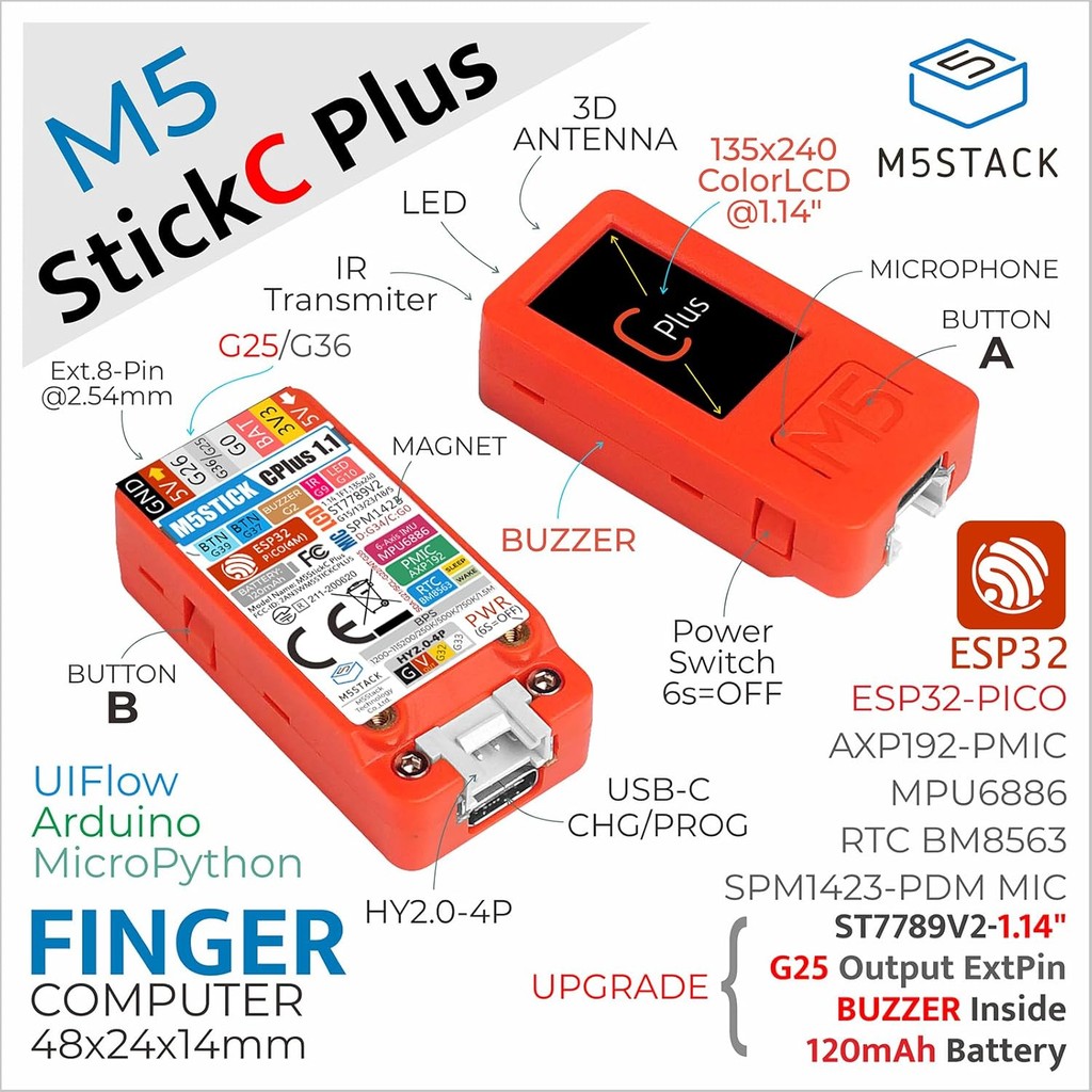 M5Stack อย่างเป็นทางการ M5StickC Plus ESP32-PICO Mini IoT Development Kit F9G6 | Shopee Thailand