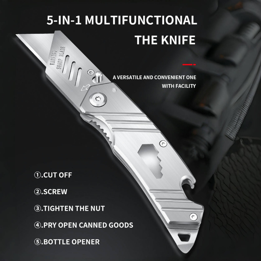 5IN1 folding cutter มีดพับสแตนเลส เครื่องตัดกล่อง เม็ดเหล็กรายงานขวดใน ...