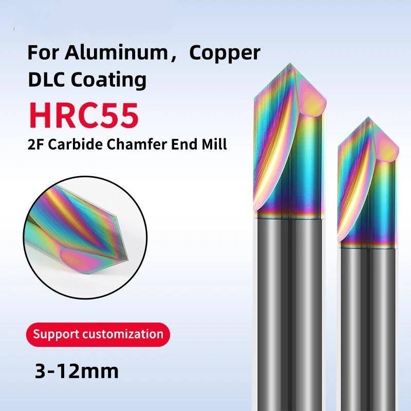 1 PC HRC55 Chamfer Milling Cutter DLC เคลือบ 90 องศาคาร์ไบด์มุม ...