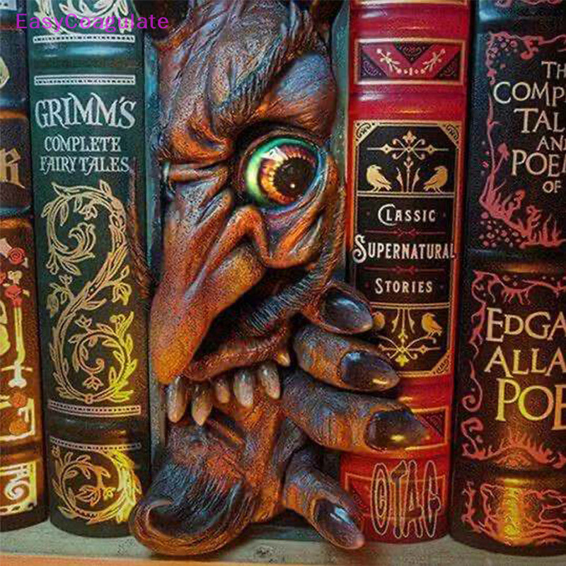 Eas สยองขวัญชั้นวางหนังสือรูปปั้นตกแต่ง Bookends Monsters Human Face ...
