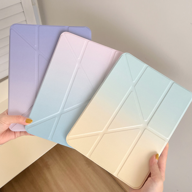สําหรับ iPad Pro 11 13 M4 12.9 Air 4 5 10th 10.9 กรณี ELVEV Gradient PU หนัง + โปร่งใส PC พับ ...