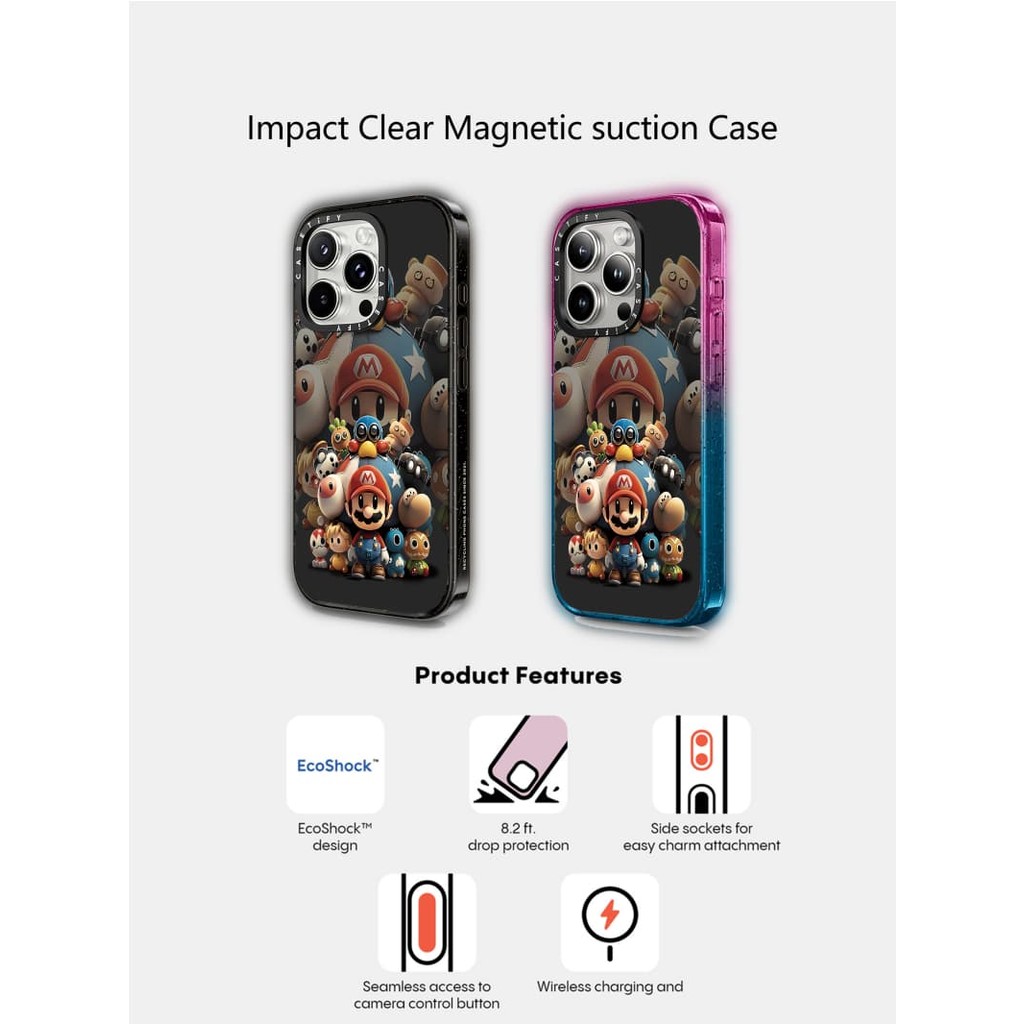 Casetify X Mario Family แม่เหล็กดูด Hard อะคริลิคด้านหลังสําหรับ Apple ...