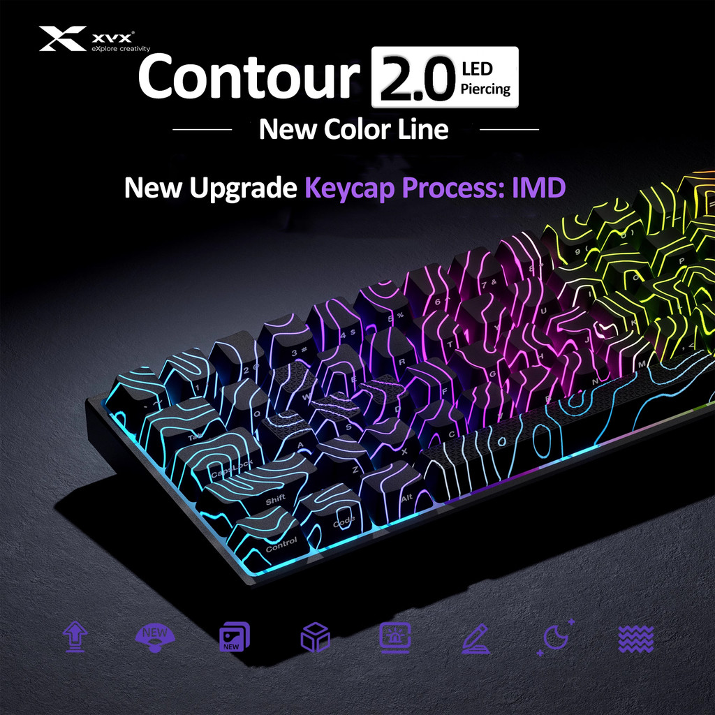 Contour 2.0 LED โปร่งแสง Keycap OEM โปรไฟล์ 61/118 คีย์ PBT Letter Side ...
