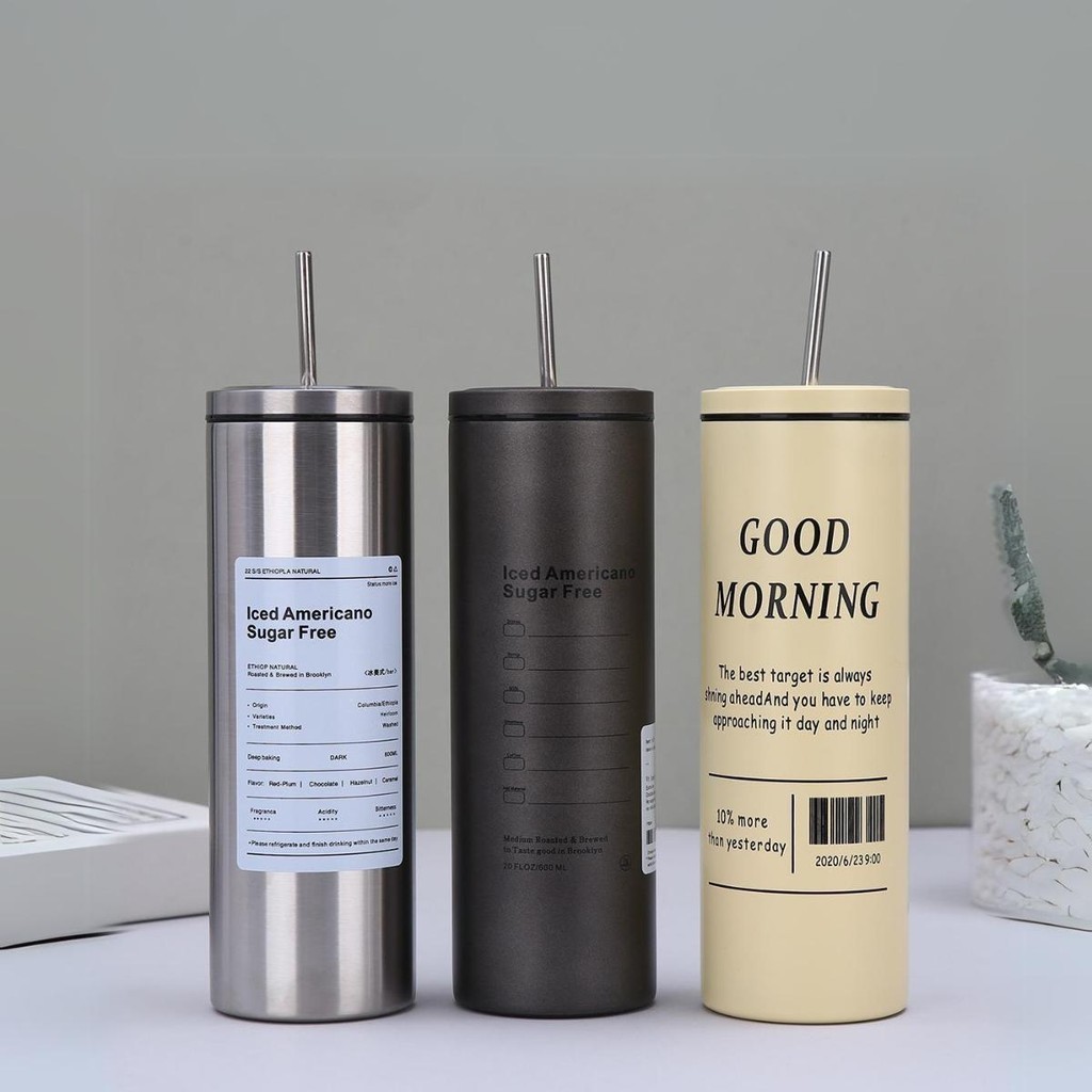 แก้วเก็บความร้อน B0121 ขนาด 600ML/20OZ สแตนเลส304 พร้อมหลอด Americano Cup แก้วเยติ แก้วกาแฟ เย็น ...