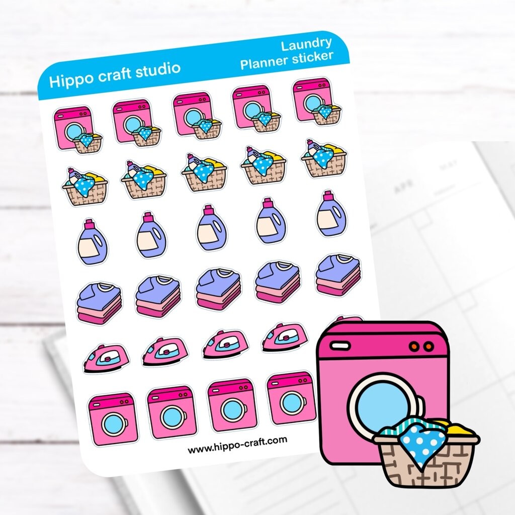 Laundry planner | Doodle sticker sheet สติ๊กเกอร์ไอคอนเครื่องซักผ้า ...