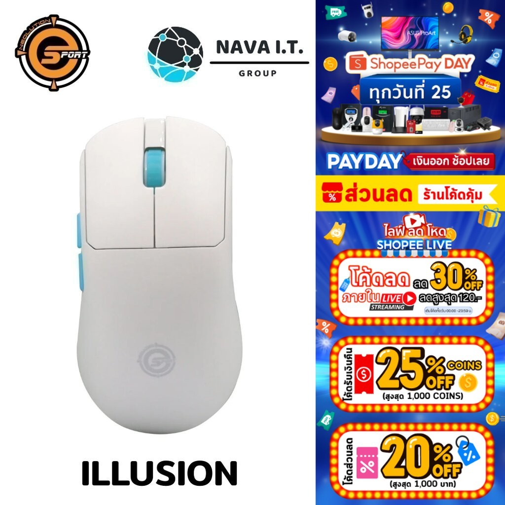 🛵มีส่งด่วน💨 NEOLUTION E-SPORT ILLUSION WHITE WIRELESS MOUSE รับประกัน 2 ...