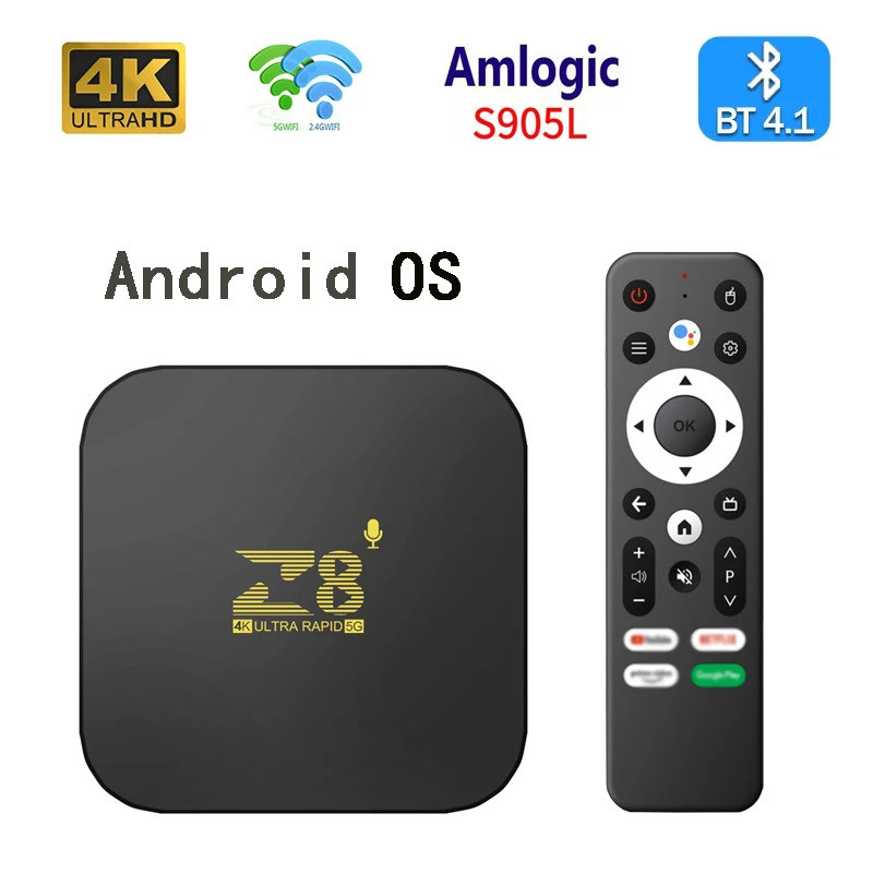 Z8 Smart TV Box แอนดรอยด์4K HD TV Media Player dual WiFi 4G 5G BT 4.1 amlogic S905 Quad Core ...