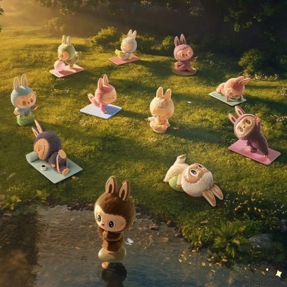 Rose Labubu กล่อง, อะนิเมะรูป POP MART การ์ตูนตัวเลขรุ่น, ขี้เกียจโยคะ ...