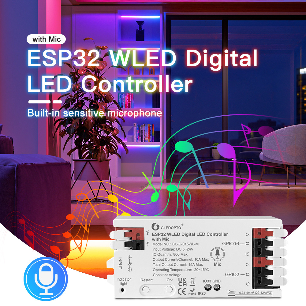 Esp32 WLED LED Controller ไมโครโฟนเพลงแบบไดนามิก RGB IC DIY App WS2811 ...