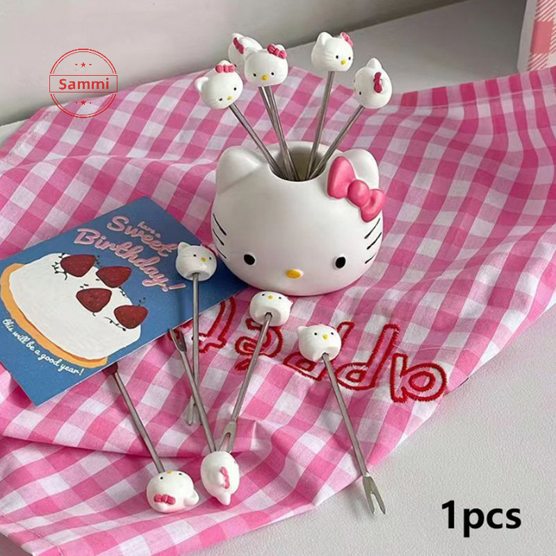 Sammi การ์ตูน Sanrio Hello Kittys ผลไม้สร้างสรรค์ส้อมน่ารักอะนิเมะ KT ...