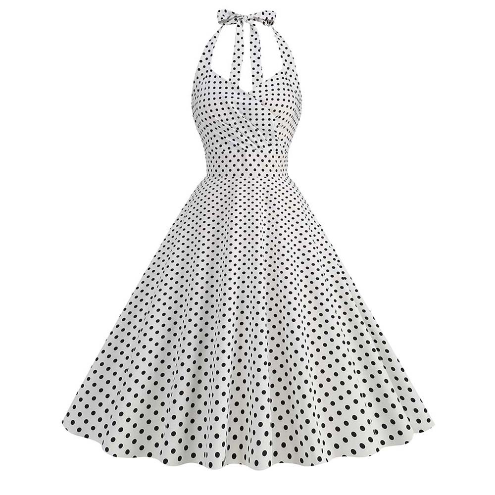 Elegant Polka Dot Party Dress ผู้หญิงฤดูร้อน Halter เอวสูง 50s Vintage ...