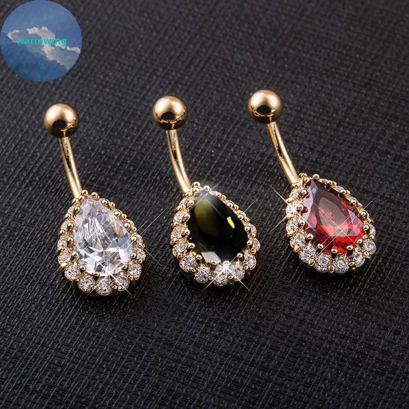 Warmwing ปุ่มแหวนสำหรับท้อง ออกแบบRhineStoneและWaterDropสแตนเลส สำหรับผู้หญิง | Shopee Thailand