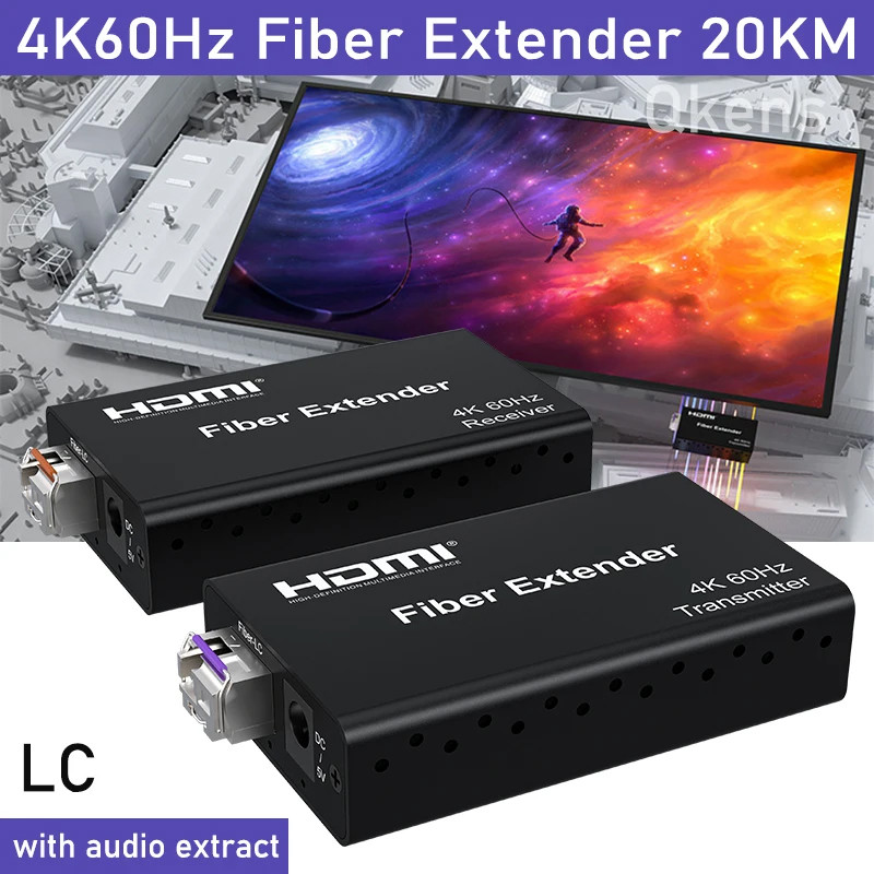 4K 60Hz HDMI Optical Fiber Cable Extender 20km 3.5mm Audio Extractor ...