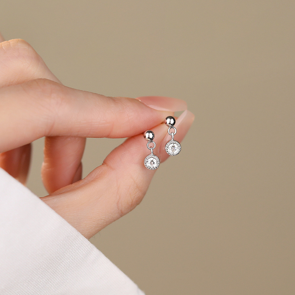 Simple Mini Small Women S925 Silver Copper Zircon Crystal Drop ต่างหูแฟชั่นอุปกรณ์เสริม | Shopee ...