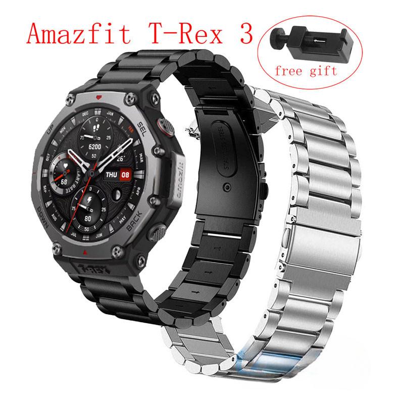 โลหะสายสแตนเลสสําหรับ Amazfit T-REX 3 T-REX3 สมาร์ทวอท์ชสายรัดข้อมือสร้อยข้อมืออุปกรณ์เสริม ...