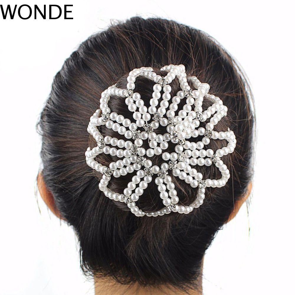 WONDE Pearl Hair Nets Handmade โครเชต์ผู้หญิง Snood ยืดหยุ่นแฟชั่น ...