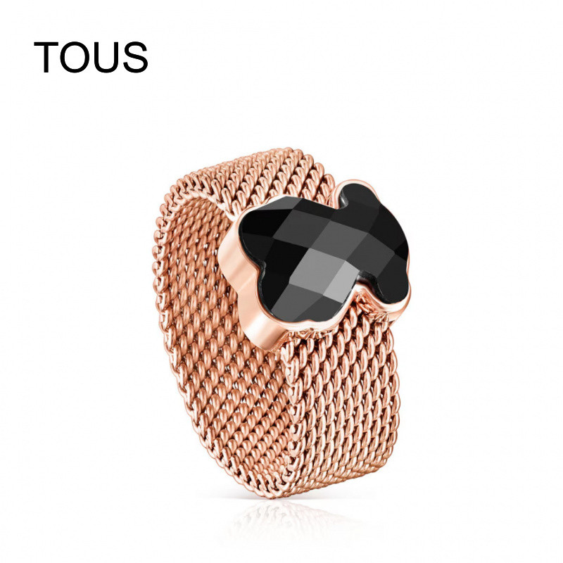 S9225 วัสดุ TOUS Rose IP Steel TOUS Mesh Color Ring, ตกแต่งด้วยหมีนิล ...
