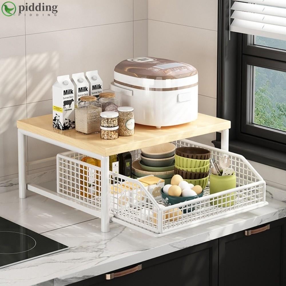 PIDDING ขาตั้งไมโครเวฟ, ที่เก็บของบนเคาน์เตอร์พร้อมลิ้นชัก ออแกไนเซอร์ ...