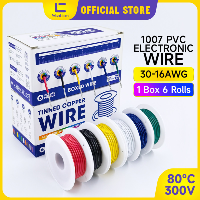6 ม้วน 6 สี/กล่อง 1007PVC ลวดอิเล็กทรอนิกส์ 30-16AWG ทองแดงดีบุก Single ...