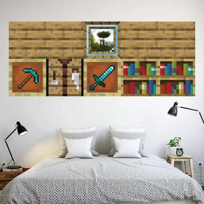 Minecraft โปสเตอร์สติ๊กเกอร์ติดผนังขนาดใหญ่ Self-Adhesive หอพักตกแต่ง ...