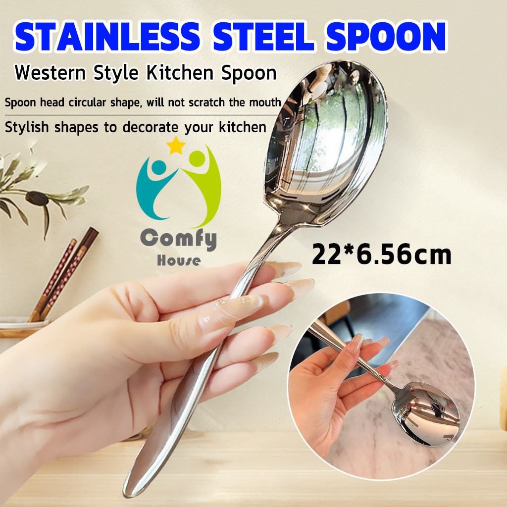 Comfy ช้อนเงินสแตนเลส ช้อนไอศครีม ตักซุป Stainless steel spoon | Shopee ...