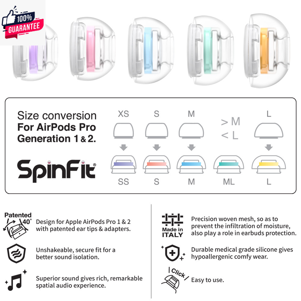 Spinfit SuperFine จุกหูฟัง ซิลิโคน สำหรั AirPods Pro Gen 1 & Gen 2 size ...