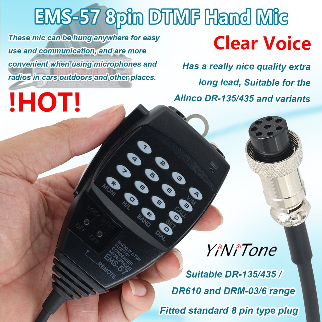 Ems-57 ไมโครโฟนมือสําหรับ Alinco HF/Mobile DX-SR8T DX-SR8E DX70T 8pin ลําโพงไมโครโฟนพร้อมปุ่มกด ...