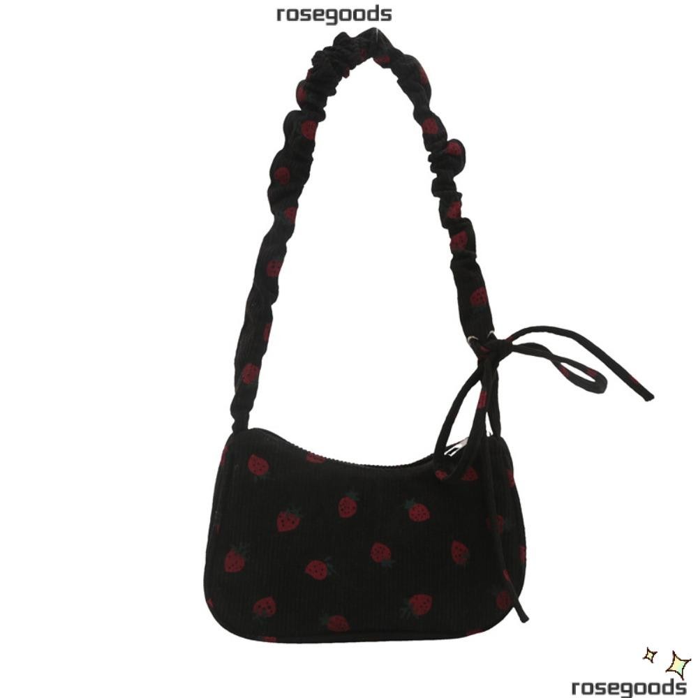 Rose Y2k กระเป๋าสะพายสตรอเบอร์รี่, กระเป๋าโท้ตผ้าลูกฟูกความจุขนาดใหญ่ ...