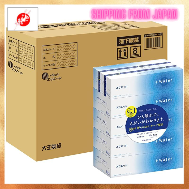 Elleair Box Tissue Plus Water - 180 Sheets x 20 Boxes (Half Case) / 180 ...