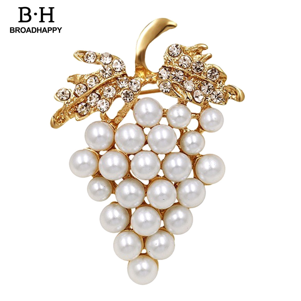 [BRO] Grape Shape Faux Pearl Rhinestone ฝังผู้หญิงเข็มกลัด Pin Collar ...