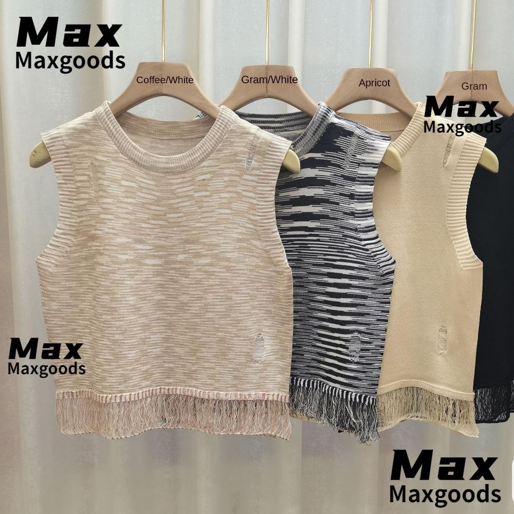 Maxg สลิงกลวงออกฝรั่งเศส, เสื้อกั๊กถักขอบลายฤดูร้อนหวาน, เสื้อกล้ามแขน ...