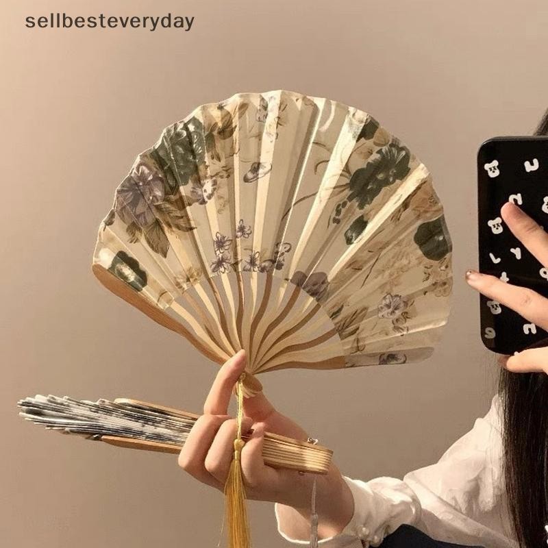 SETH พัดลมพับมือแบบพกพาใหม่สไตล์จีน Dance Props Retro Shell พัดลมผู้หญิงผู้ชายดอกไม้ผ้าไหมพัดลม ...