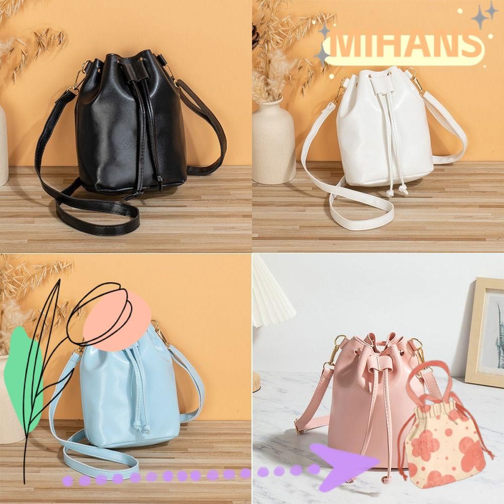 MIH Messenger Bag หนัง PU นุ่ม สำหรับสะพายข้างและถือได้ มีหลากหลายสี เช่น สีดำ, สีขาว, สีฟ้า และ ...