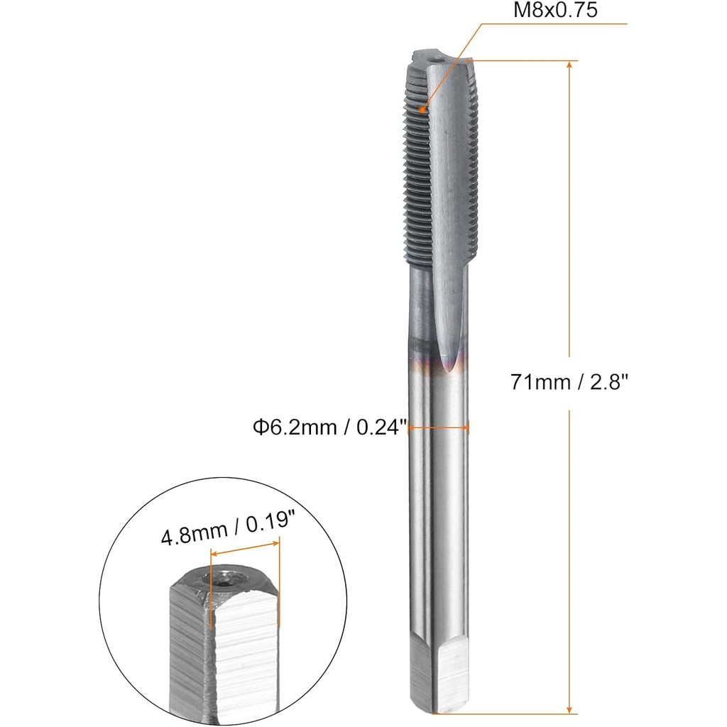 HARFINGTON M8x0.75 เมตริก Thread Tap 6542 Cobalt ความเร็วสูงเหล็ก TiCN ...
