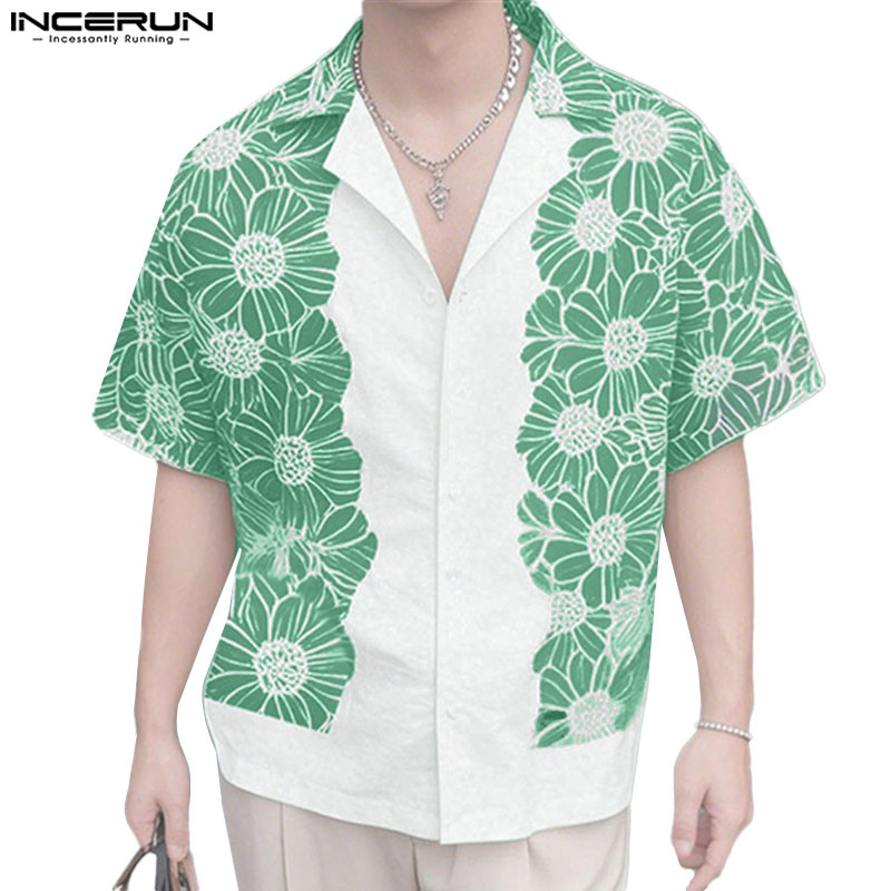 INCERUN Men's Short Sleeve Floral Print Shirt สไตล์เกาหลี สำหรับวันหยุด ...