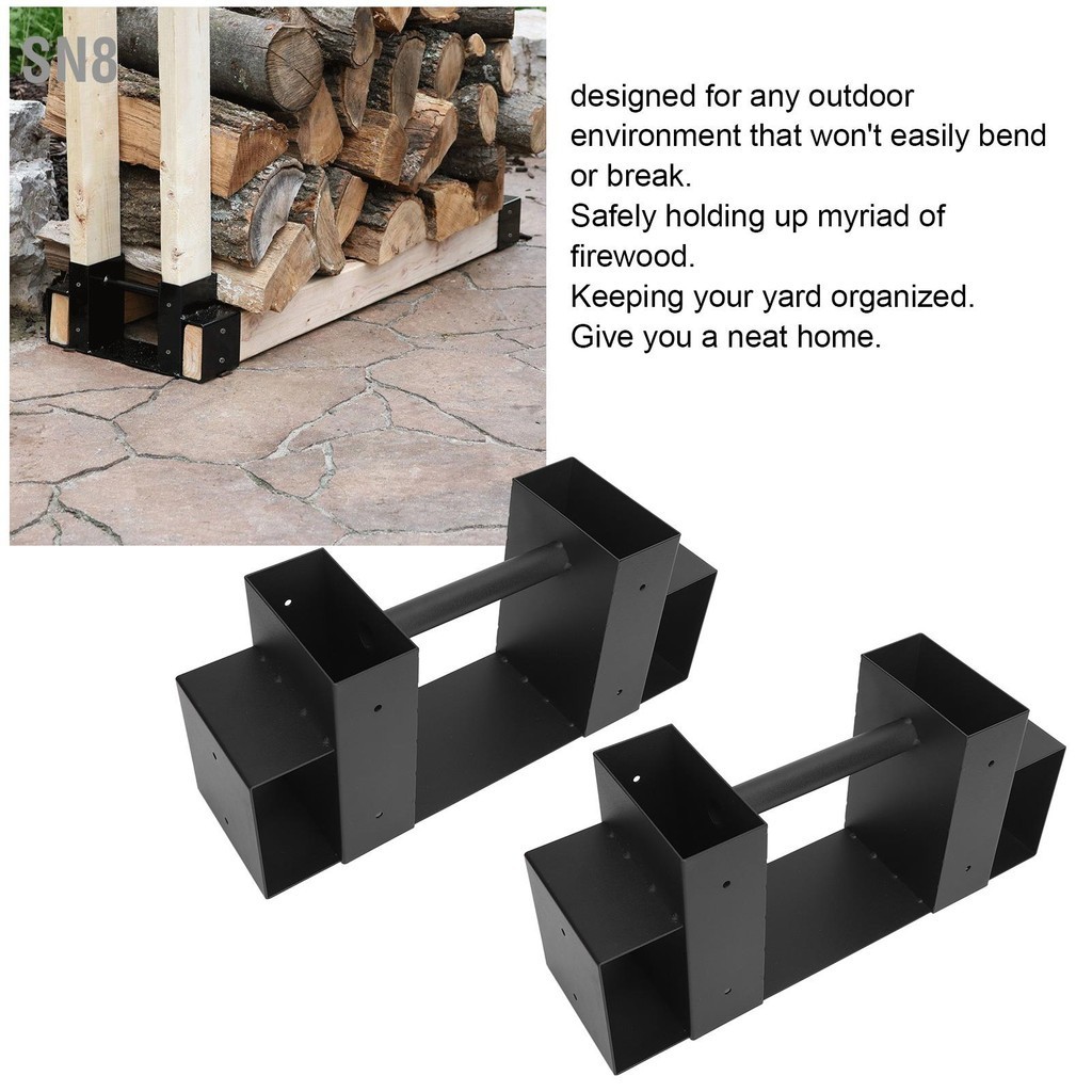 SN8 2 ชิ้นฟืนกลางแจ้ง Log Storage Rack Bracket Kit เตาผิงไม้ผู้ถือพร้อม ...