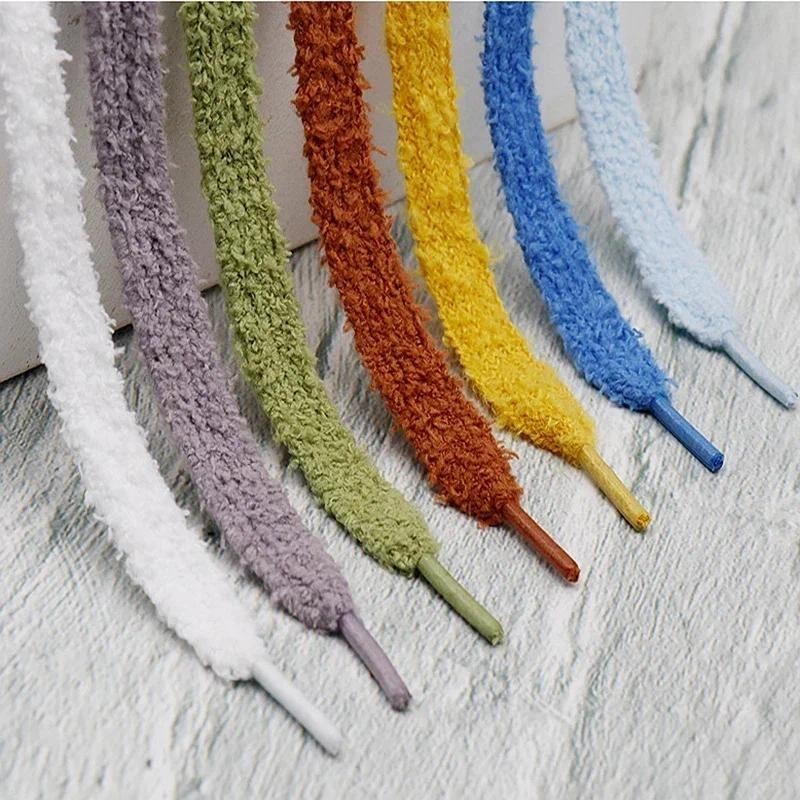 เชือกผูกรองเท้าแบนfluffy Shoelaces 1.5 ซม.ความกว้างPlushเชือกรองเท้า ...