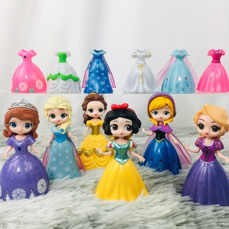 Disney Princess Dress-up Doll set-6 characters CUTE gashapon figures ...