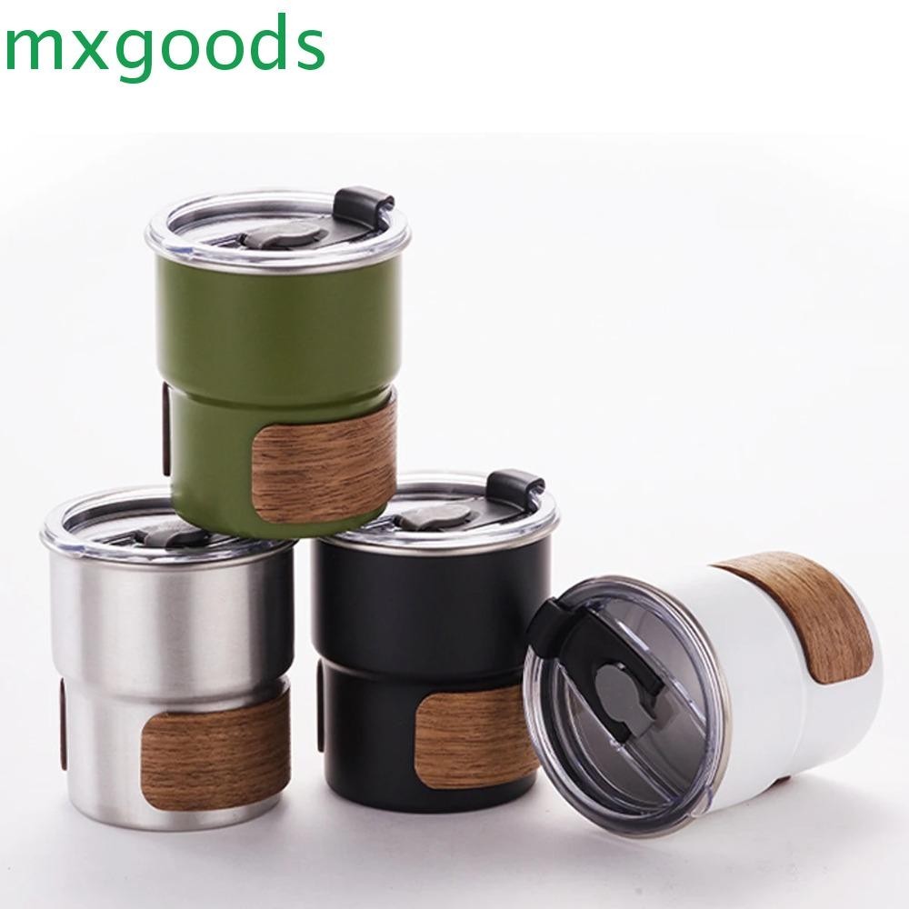 Mxgoods กาแฟตั้งแคมป์แก้ว,304สแตนเลสป้องกันตะกรันไม้ปกถ้วยกาแฟ, เครื่องดื่ม 300มิลลิลิตรที่มีฝา ...