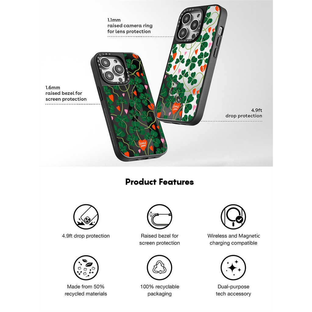 Casetify X Clover Hearts แม่เหล็กดูด Black & Sliver กระจก IPhone เคส IPhone 15 14 13 12 Pro Max ...