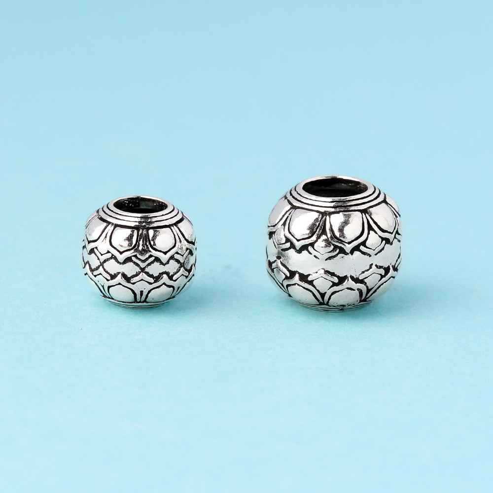 ลูกปัดดอกบัวเงินไทยรูใหญ่สองด้านที่นั่งดอกบัวลูกปัดคริสตัลสร้อยข้อมือลูกปัด DIY S925อุปกรณ์เสริม ...