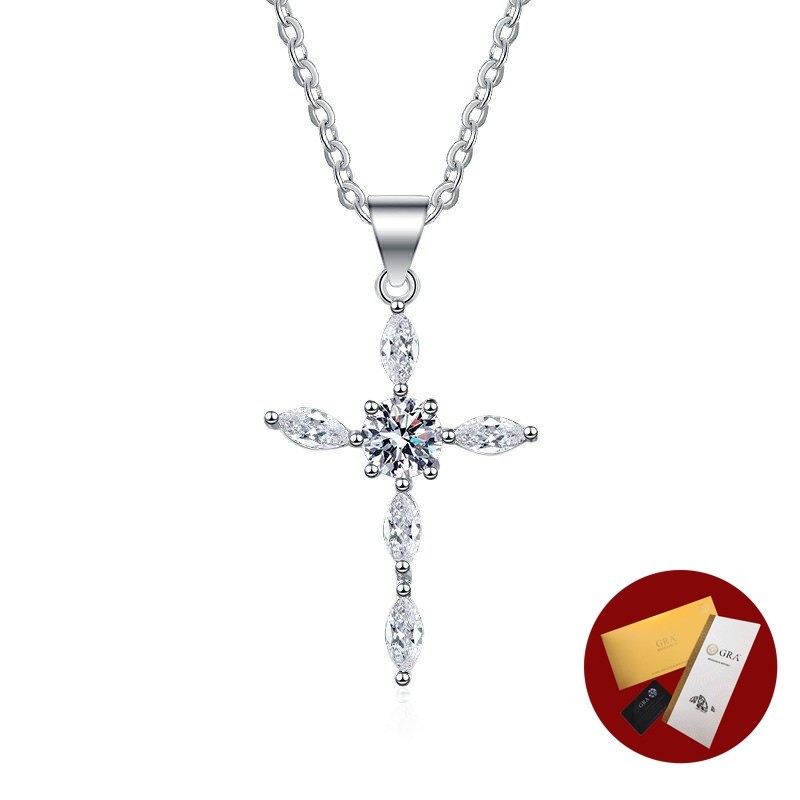 (พร้อมใบรับรอง Gra) S925 สร้อยคอเงิน Moissanite เพชรสีขาวจี้ข้ามโซ่กระดูกไหปลาร้า | Shopee Thailand