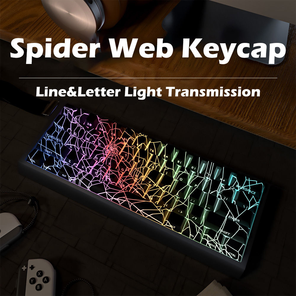Spider Web Keycap Cherry Profile PBT Dye Sublimation Letter Side-Engraved Light Transmission ...