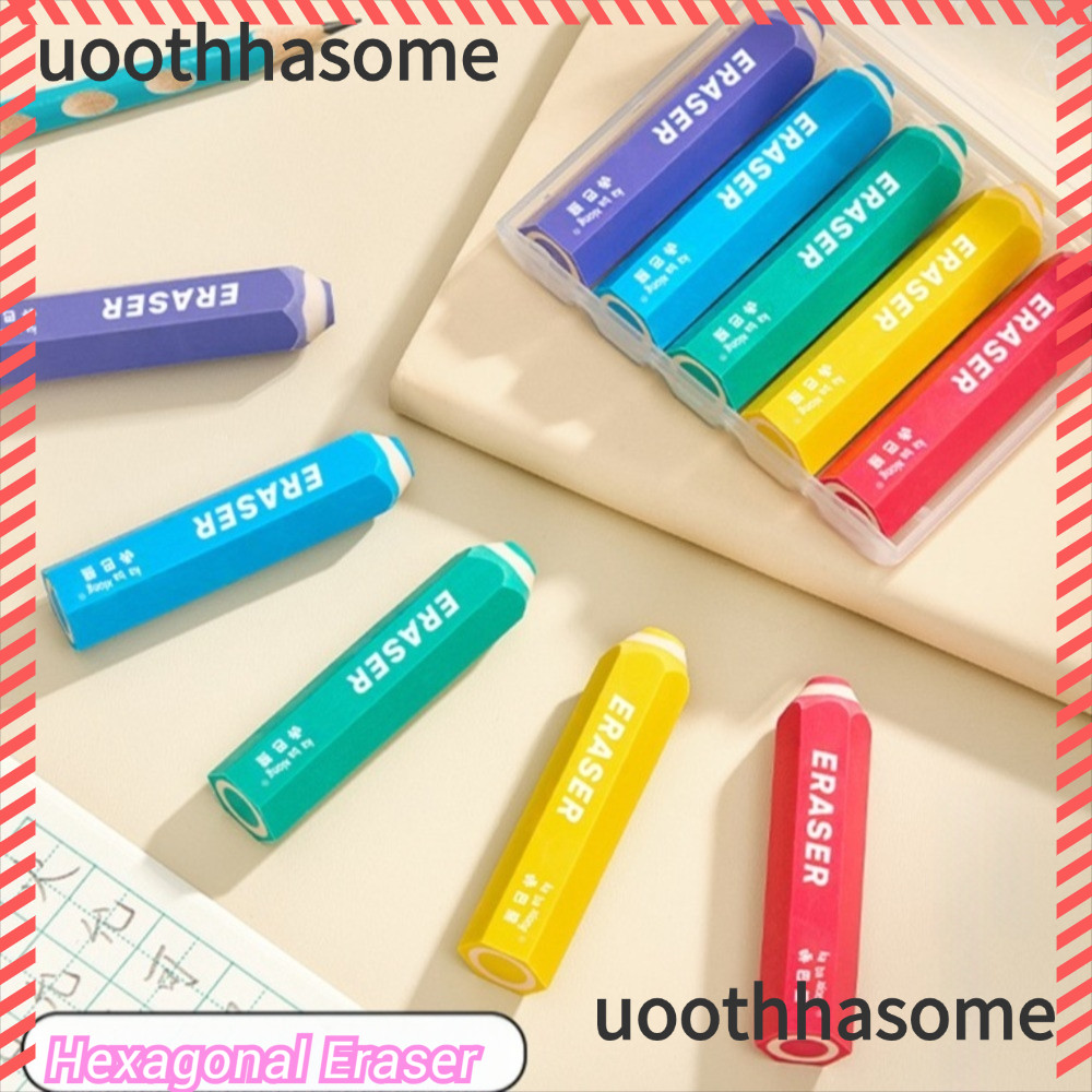 UOTHHASOME ยางลบดินสอหกเหลี่ยม ดีไซน์ Multicolor Double Head Eraser ...