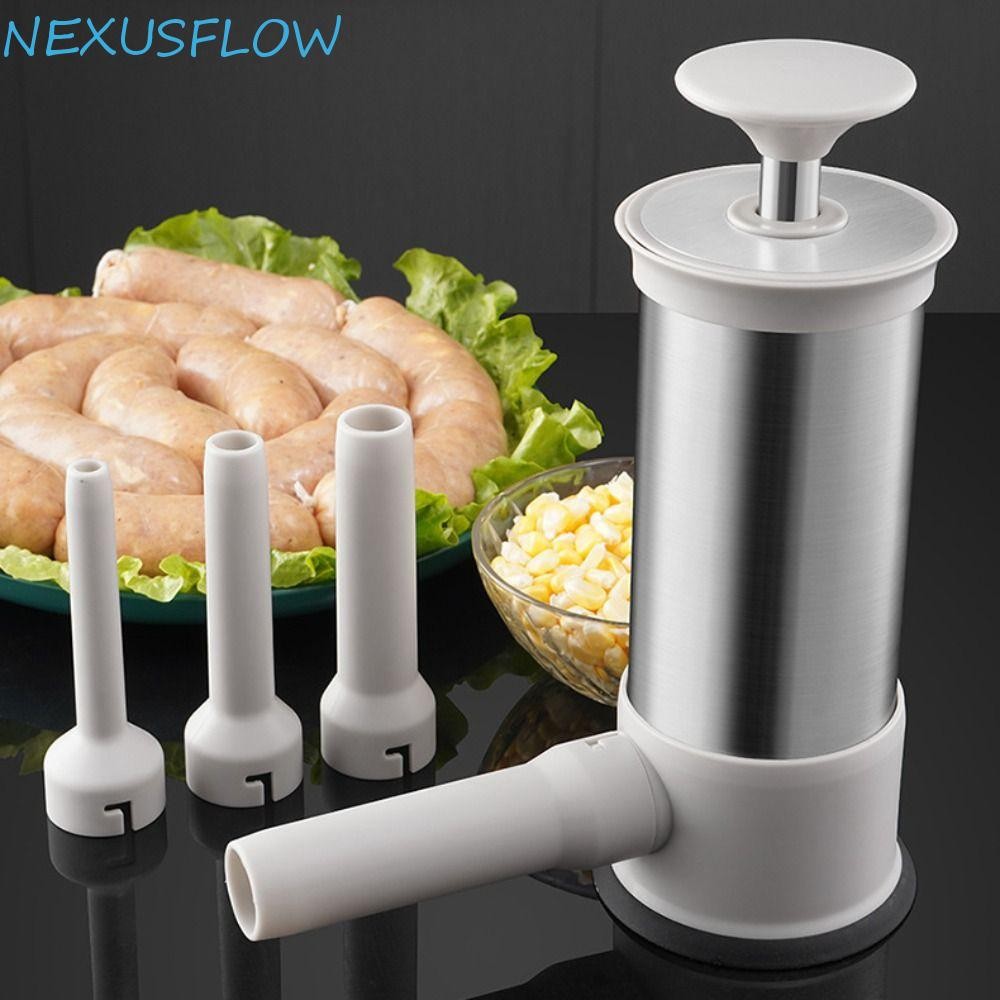 NEXUSFLOW เครื่องทําไส้กรอก, เครื่องไส้กรอกสแตนเลสแบบแมนนวล, โฮมเมดพร้อมหัวฉีดบรรจุแบบกดแม่พิมพ์ ...