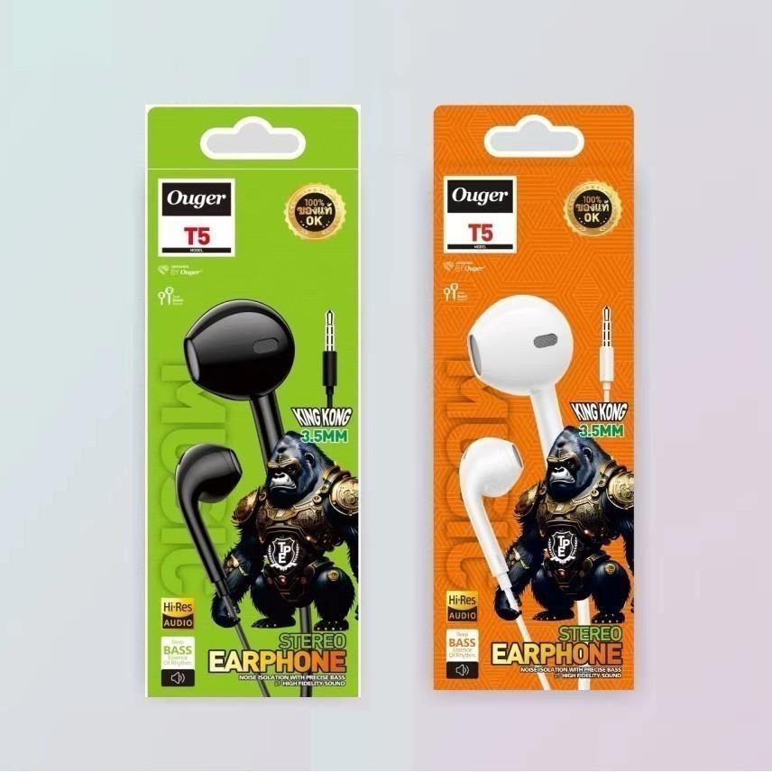 Ouger T5 หูฟังทรงearbuds 3.5mm เบสแน่น เสียงชัด มีไมค์ สำหรับมือถือแอน ...